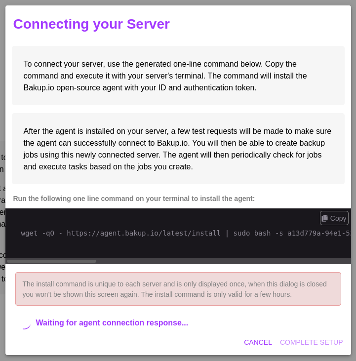 Agent Installation Bakup io Docs